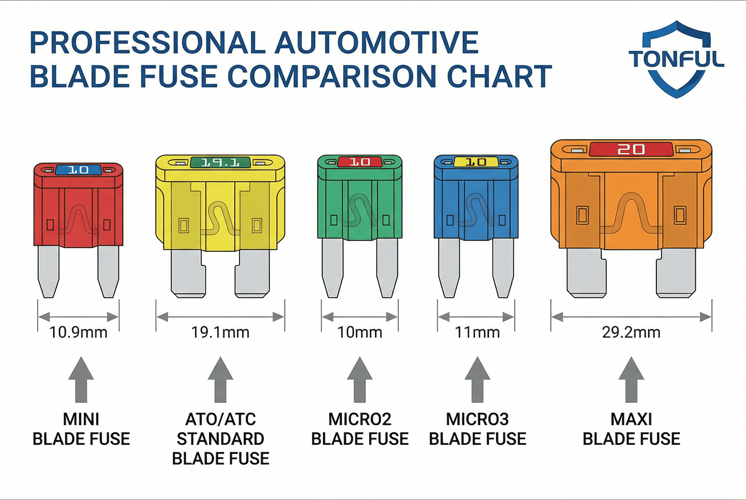 Tipos de fusíveis de lâmina automotivos: ATO, ATC, Mini, Micro e Maxi ...